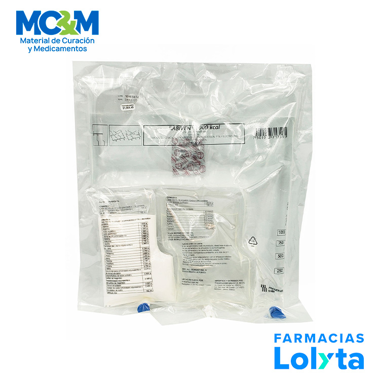 KABIVEN PERIFERICO EMULSION INY 1000 KCAL C/1440 ML GLUCOSA AMINOACIDOS ...